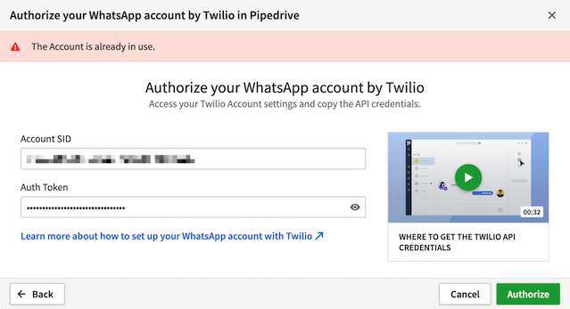 Troubleshooting: WhatsApp by Twilio integration - Knowledge Base | Pipedrive